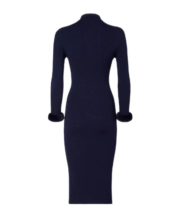 Fendi Wool And Silk Midi Dress With Mink Cuffs
