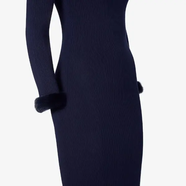 Fendi Wool And Silk Midi Dress With Mink Cuffs