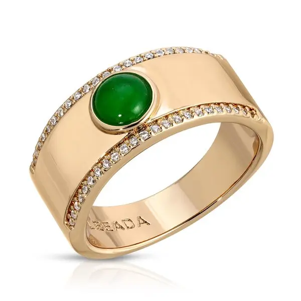 LEEADA JEWELRY Fortuna Cigar Ring With Jade And Pave Accents In 14k Gold-plated Brass - Green