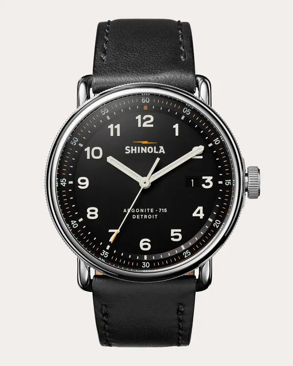 Shinola Canfield Stainless Steel And Leather Strap Watch - Black