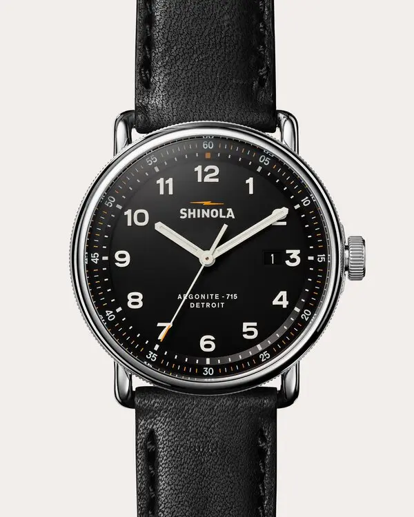 Shinola Canfield Stainless Steel And Leather Strap Watch