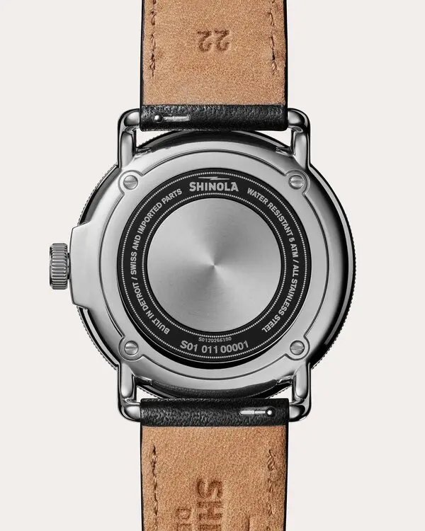 Shinola Canfield Stainless Steel And Leather Strap Watch