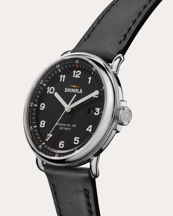 Shinola Canfield Stainless Steel And Leather Strap Watch