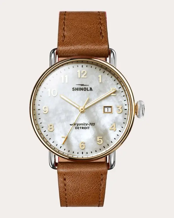 Shinola Mother Of Pearl Canfield 38mm Leather Watch - Gold