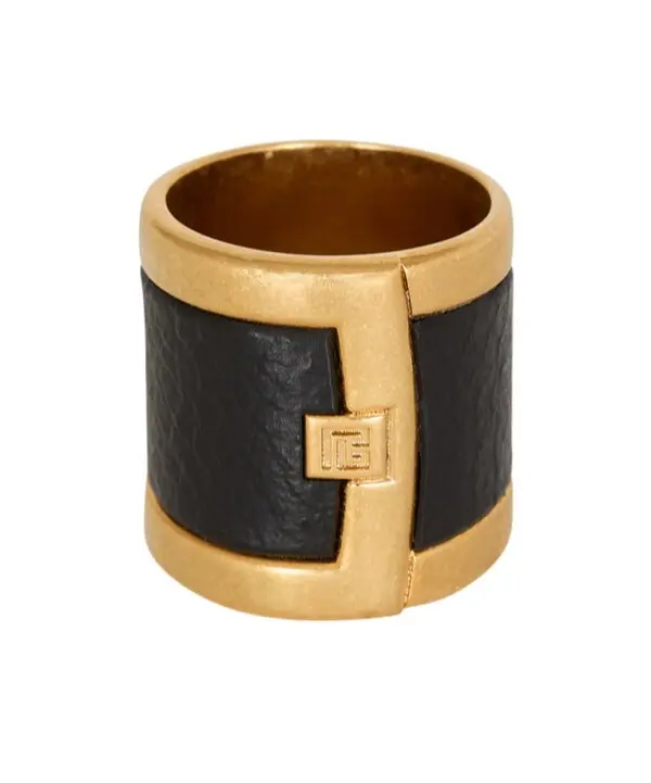 Balmain Anthem Ring In Brass And Resin - Black