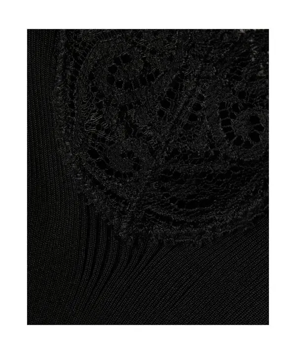 Saint Laurent Ribbed Lace Trim V-neck Tank Top - Black