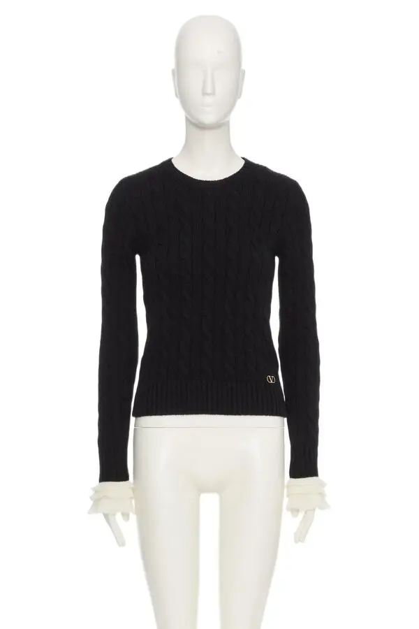 Valentino Garavani Crewneck Long Sleeve Jumper With Ruffle Cuffs