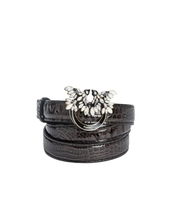 Pinko Galleria Thin Belt With Love Birds Buckle - Black