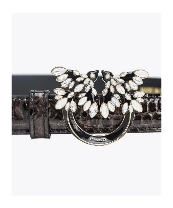 Pinko Galleria Thin Belt With Love Birds Buckle - Black