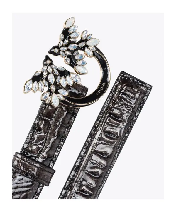 Pinko Galleria Thin Belt With Love Birds Buckle - Black