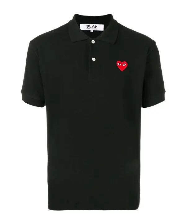 Play Comme Des Garcon Heart-logo Polo Shirt - Black