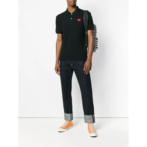 Play Comme Des Garcon Heart-logo Polo Shirt - Black