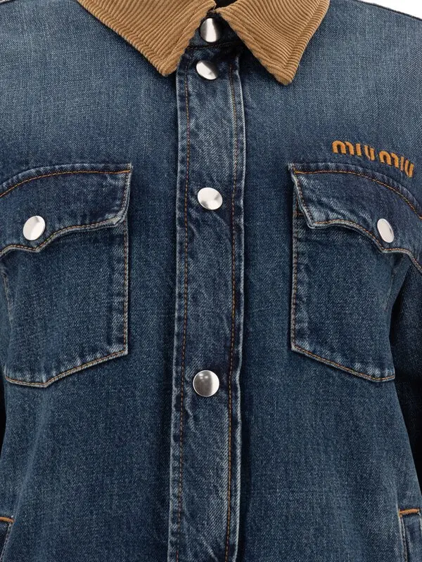 Miu Miu Denim Down Jacket With Logo Detail