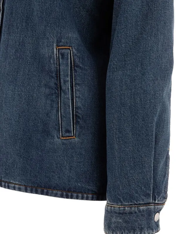 Miu Miu Denim Down Jacket With Logo Detail