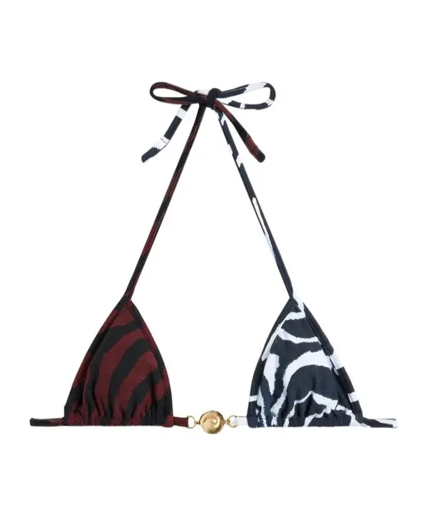 REINA OLGA Asymmetrical Animal Print Bikini Top - Black