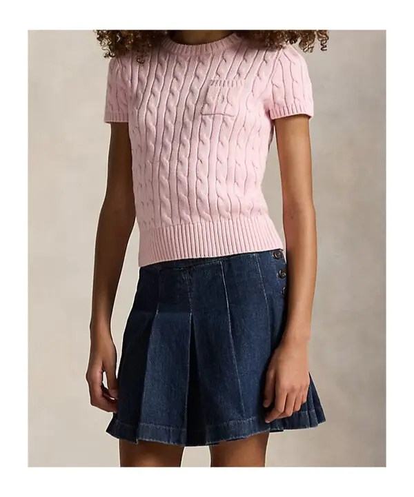 Polo Ralph Lauren Cable-knit Short-sleeve Top With Pocket