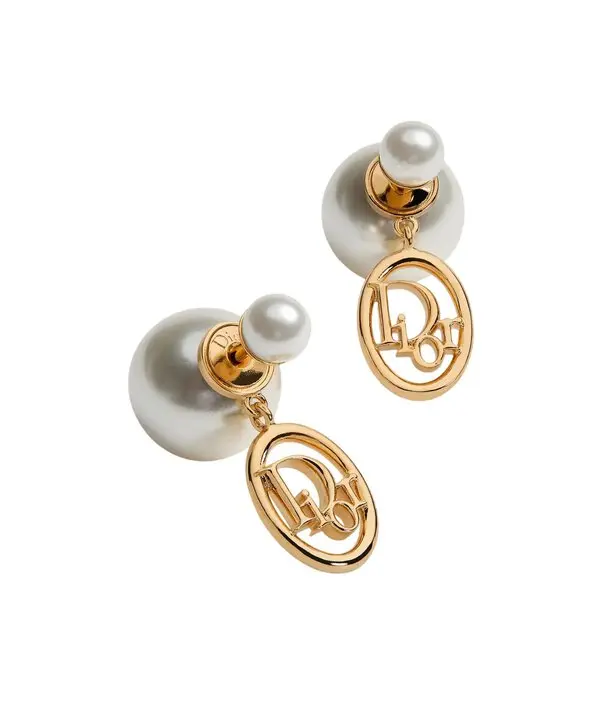 Dior Tribales Earrings With Pearl And Oblique Signature - Yellow