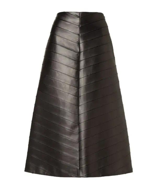 Fendi Chevron Nappa Leather Midi Skirt