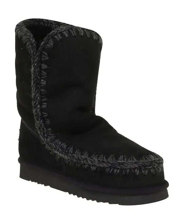 Mou Crochet Stitch-trim Round-toe Boots