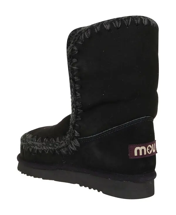 Mou Crochet Stitch-trim Round-toe Boots