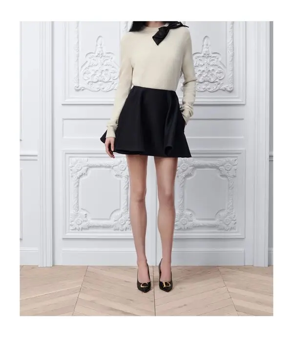 Dior Cropped Ribbed Sweater With Satin Bow - White
