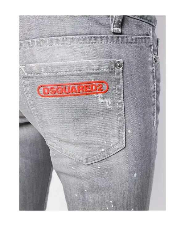 Dsquared2 Grey Cotton Denim Slim-fit Low-rise Trousers