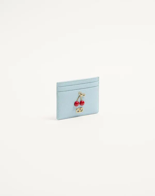Valentino Garavani Cherryfic Grainy Calfskin Cardholder - Blue
