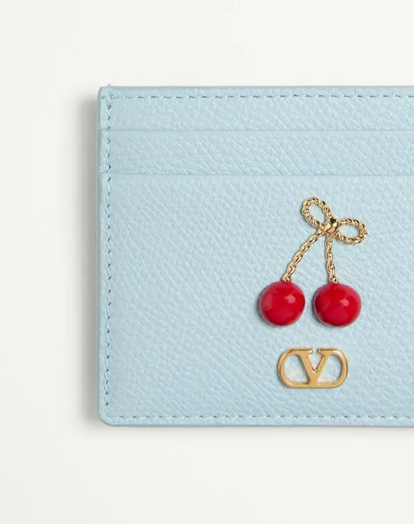 Valentino Garavani Cherryfic Grainy Calfskin Cardholder - Blue