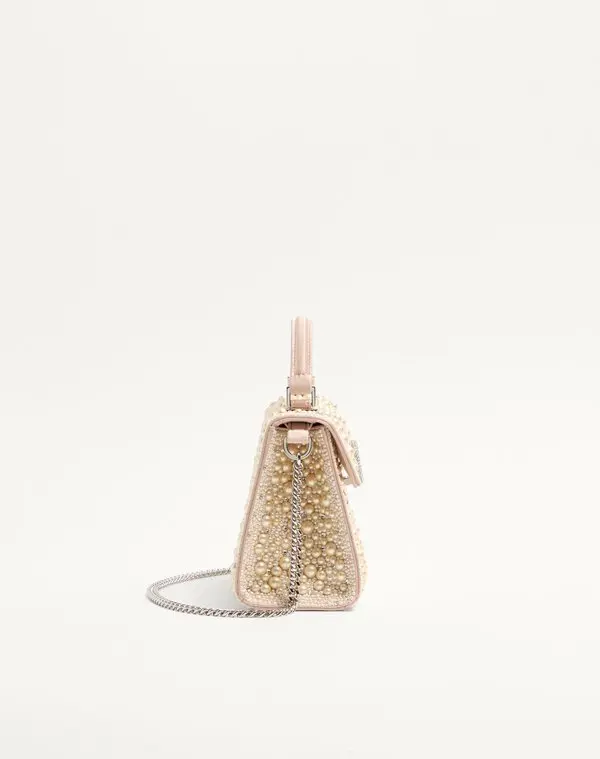 Valentino Garavani Mini Vsling Handbag With Pearls And Rhinestones - Nude
