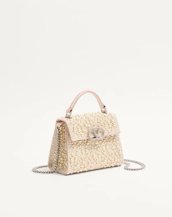 Valentino Garavani Mini Vsling Handbag With Pearls And Rhinestones - Nude