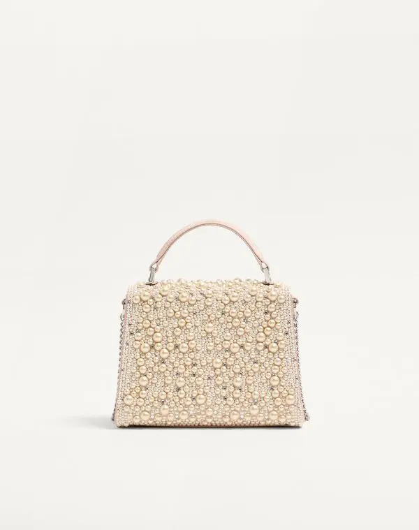 Valentino Garavani Mini Vsling Handbag With Pearls And Rhinestones - Nude