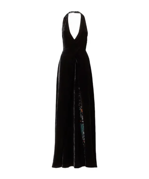 Fendi Velvet Halterneck Maxi Dress With Falena Dots Print - Black
