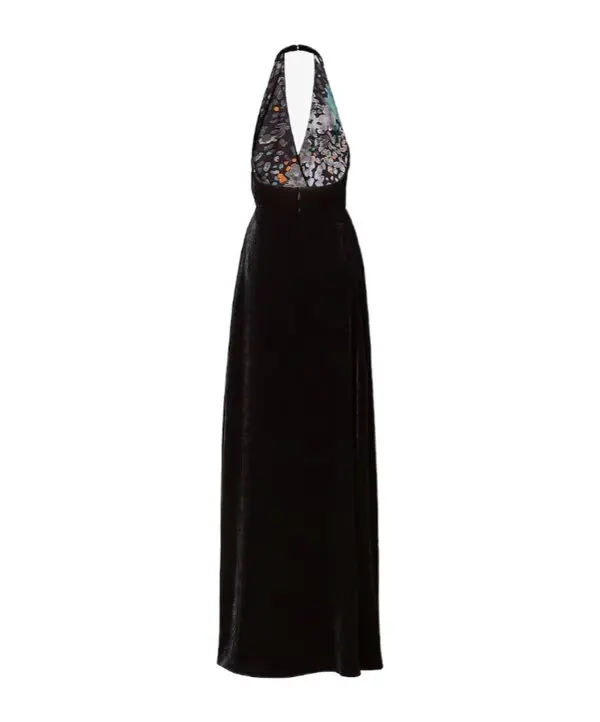 Fendi Velvet Halterneck Maxi Dress With Falena Dots Print