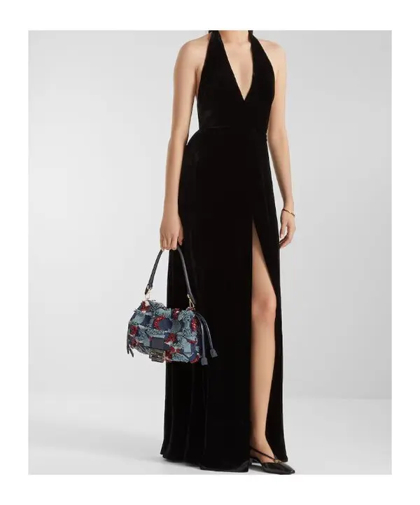Fendi Velvet Halterneck Maxi Dress With Falena Dots Print