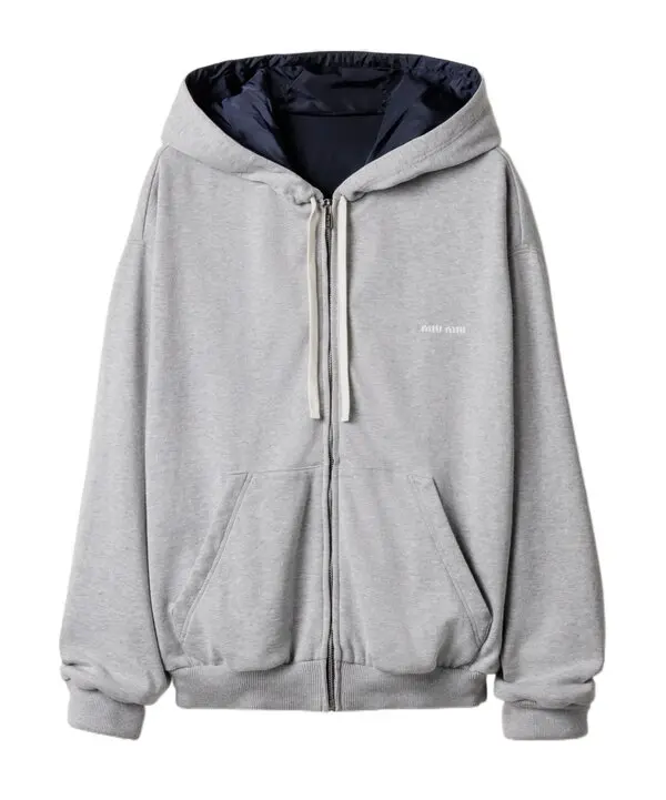 Miu Miu Jersey And Technical Pongé Reversible Blouson Jacket - Gray-blue