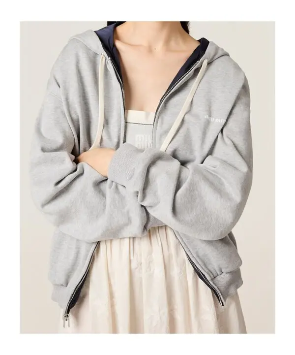 Miu Miu Jersey And Technical Pongé Reversible Blouson Jacket - Gray-blue