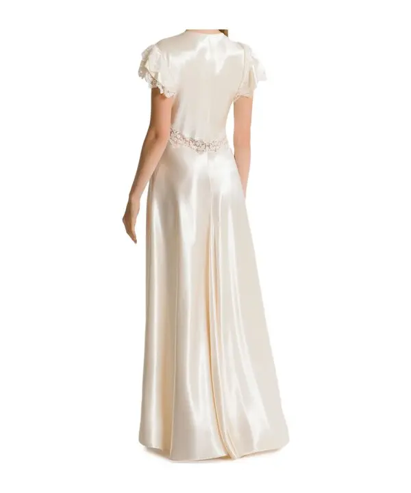 Alberta Ferretti Lace Trimmed Satin Maxi Dress