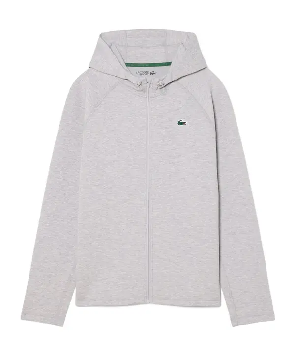 Lacoste Zip-up Hoodie With Silicone Crocodile Logo - Grey
