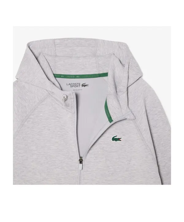 Lacoste Zip-up Hoodie With Silicone Crocodile Logo - Grey