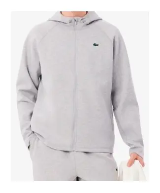 Lacoste Zip-up Hoodie With Silicone Crocodile Logo - Grey