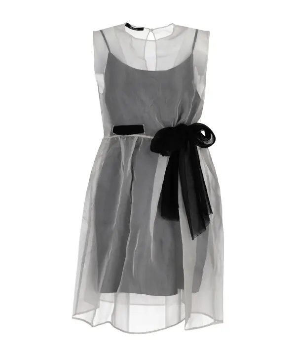 Lela Rose Sleeveless Sheer Dress With Bow Detail