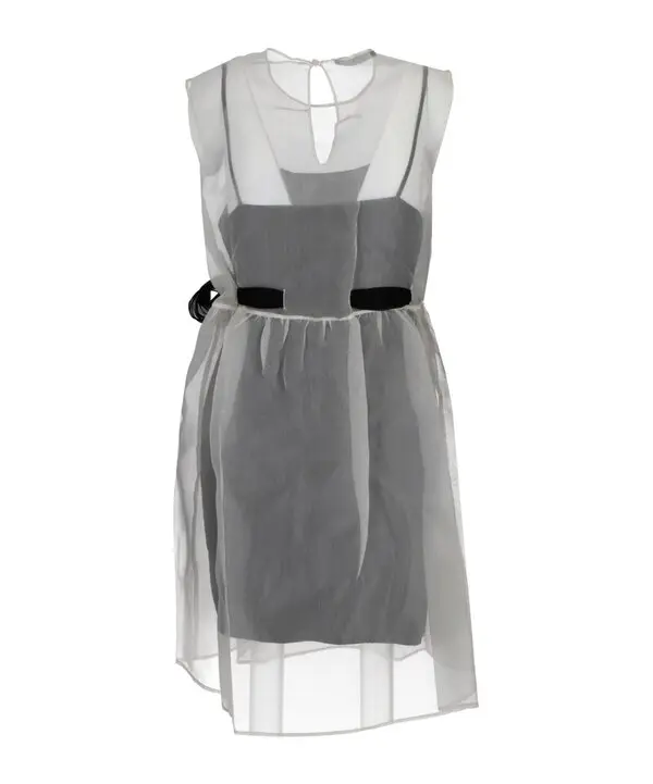Lela Rose Sleeveless Sheer Dress With Bow Detail