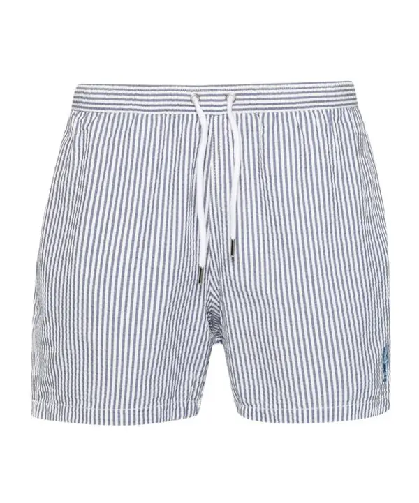 Maison Labiche Striped Swim Trunks With Lobster Embroidery