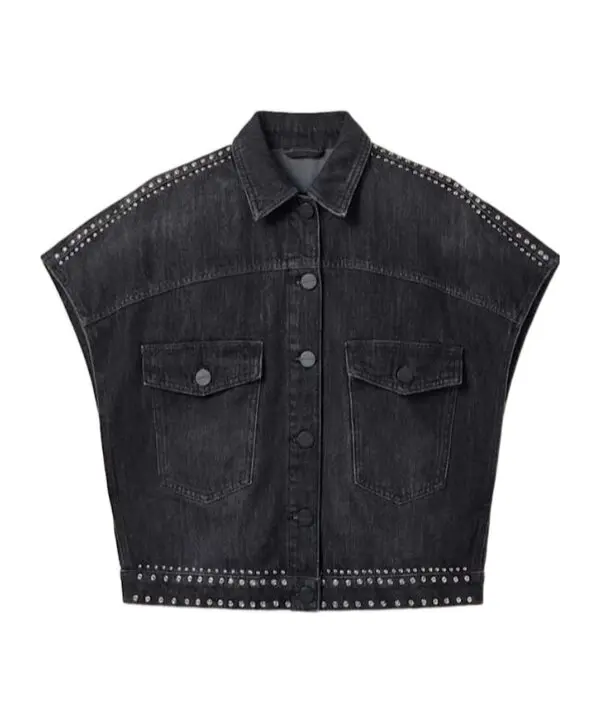 ALLSAINTS Sleeveless Studded Denim Shirt - Shadow Black