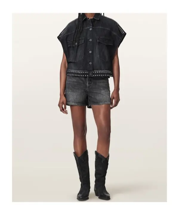 ALLSAINTS Sleeveless Studded Denim Shirt - Shadow Black
