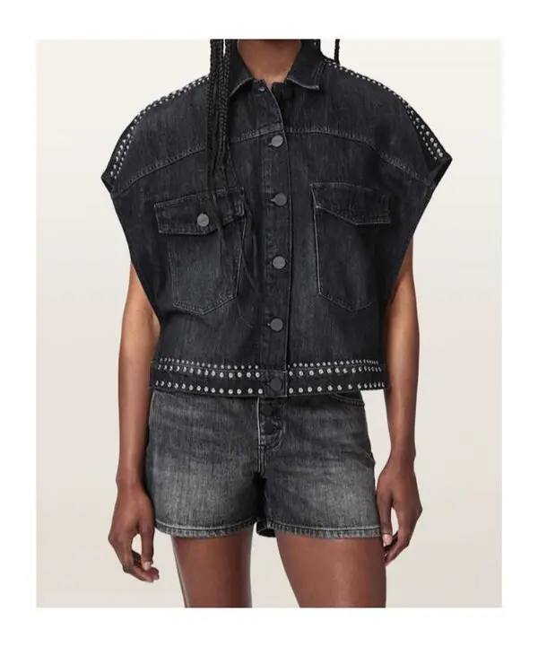 ALLSAINTS Sleeveless Studded Denim Shirt - Shadow Black