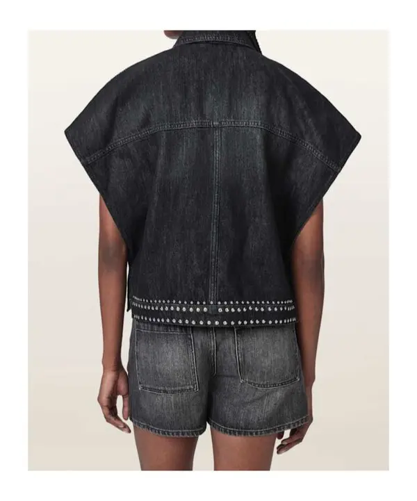 ALLSAINTS Sleeveless Studded Denim Shirt - Shadow Black