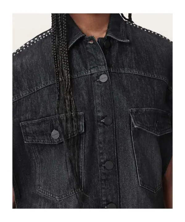 ALLSAINTS Sleeveless Studded Denim Shirt - Shadow Black