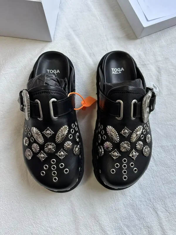 Toga Embellished Leather Mules
