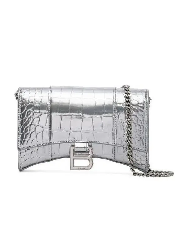 Balenciaga Hourglass Wallet On Chain - Silver
